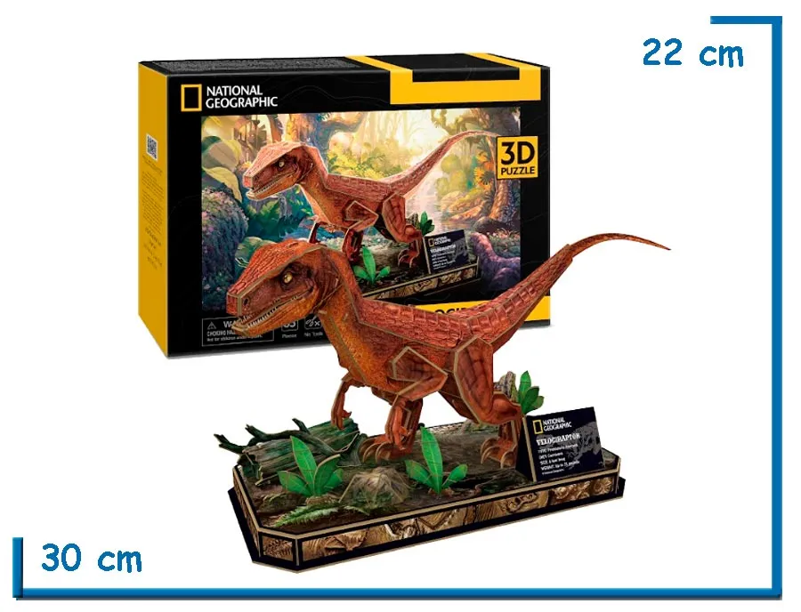 CUBIC FUN NAT GEO VELOCIRAPTOR 3D PUZZLE 63 PZS – Pablos Toys ...
