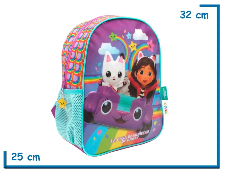 MOCHILA ESPALDA 12″ GABBYS DOLLHOUSE VIOLETA AUTO Y ARCOIRIS – Pablos ...